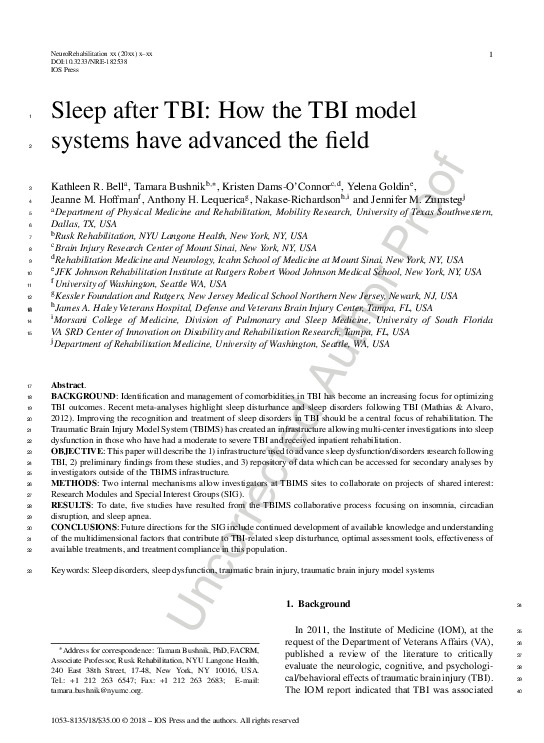 (PDF) Sleep after TBI: How the TBI Model Systems have advanced the field