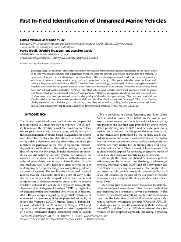 (PDF) Fast in-field identification of unmanned marine vehicles