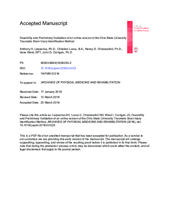 (PDF) Feasibility and Preliminary Validation of an Online Version of ...