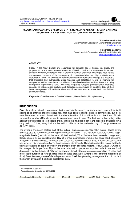 (PDF) Floodplain Planning Based on Statistical Analysis of Tilpara ...