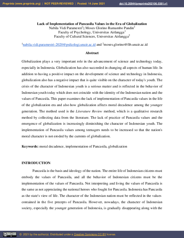 (PDF) Lack of Implementation of Pancasila Values in the Era of ...