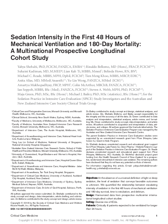 (PDF) Sedation Intensity in the First 48 Hours of Mechanical ...
