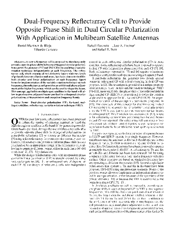 (PDF) Dual-Frequency Reflectarray Cell to Provide Opposite Phase Shift in Dual Circular ...