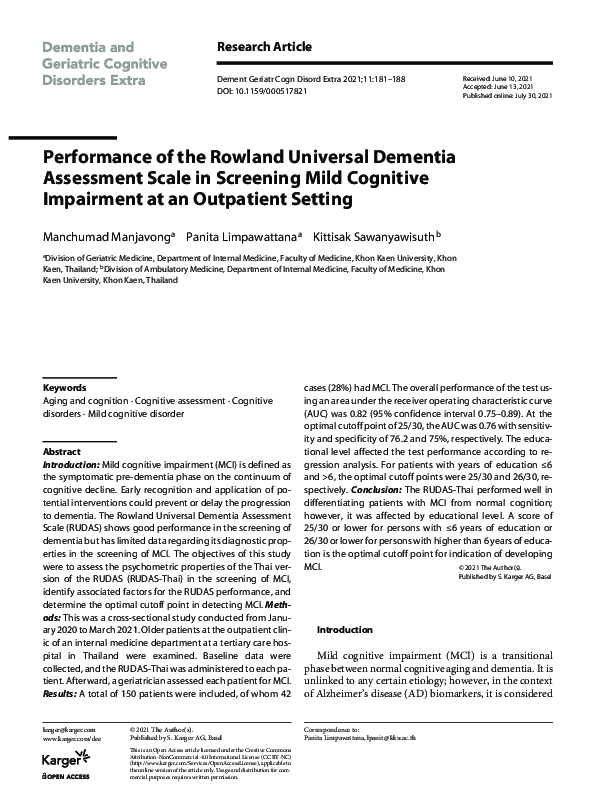 (PDF) Performance of the Rowland Universal Dementia Assessment Scale in ...