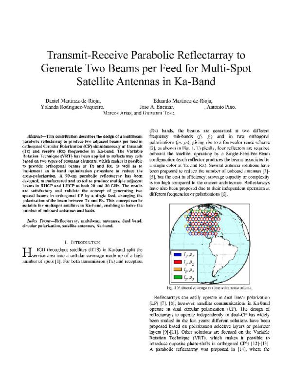 (PDF) Transmit–Receive Parabolic Reflectarray to Generate Two Beams per Feed for Multispot ...