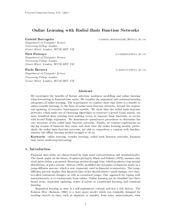 (PDF) Online Learning with Radial Basis Function Networks