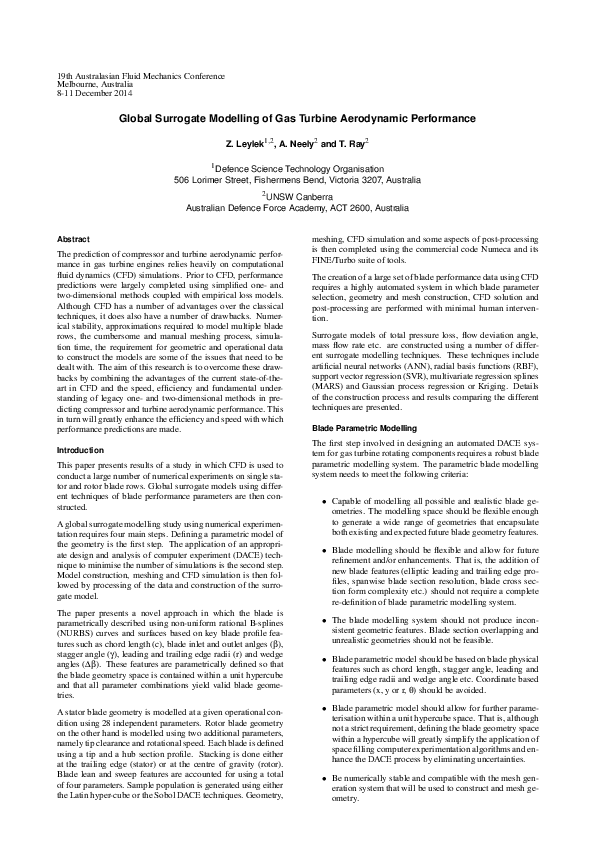 (PDF) Global Surrogate Modelling of Gas Turbine Aerodynamic Performance