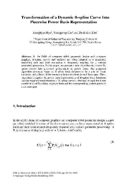 (PDF) Transformation of a Dynamic B-spline Curve Into Piecewise Power Basis Representation