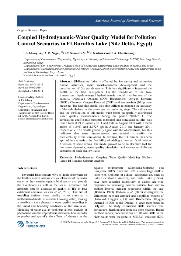 (PDF) Coupled Hydrodynamic-Water Quality Model for Pollution Control ...