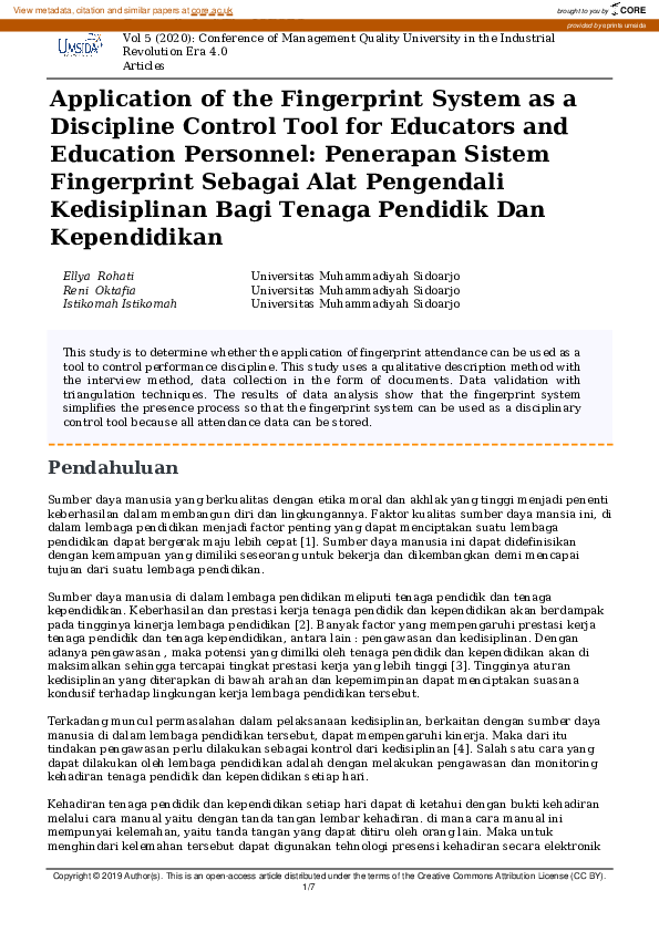(PDF) Application of the Fingerprint System as a Discipline Control ...