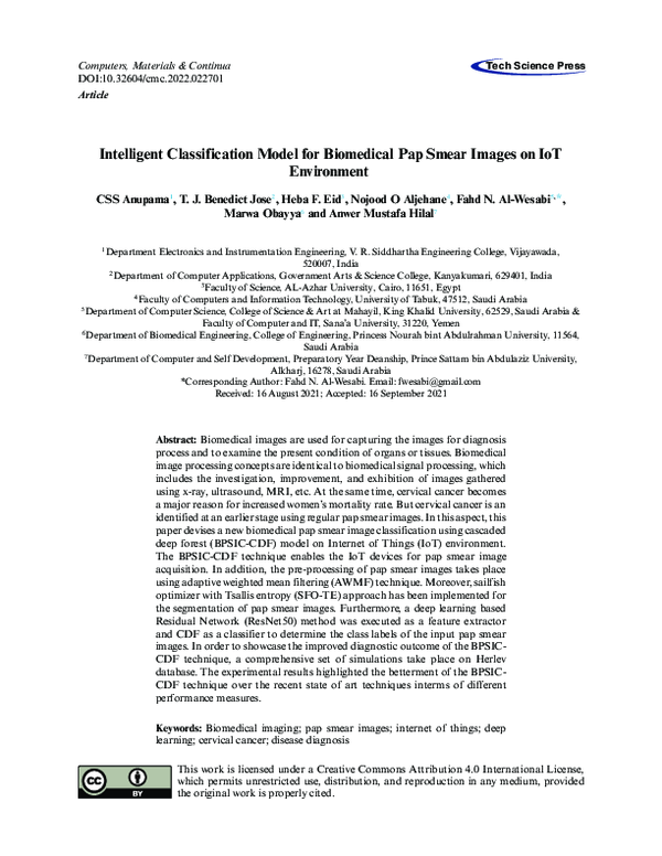 (PDF) Intelligent Classification Model for Biomedical Pap Smear Images on IoT Environment