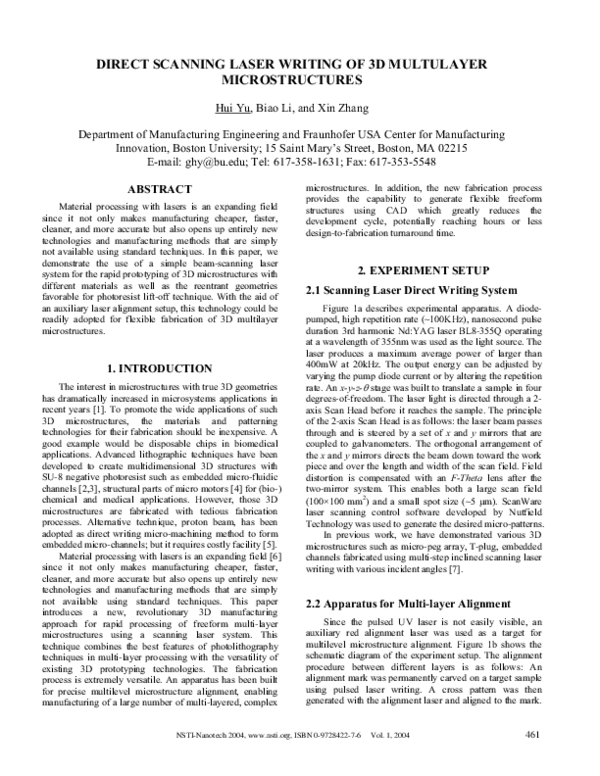 Pdf Direct Scanning Laser Writing Of 3d Multulayer Microstructures