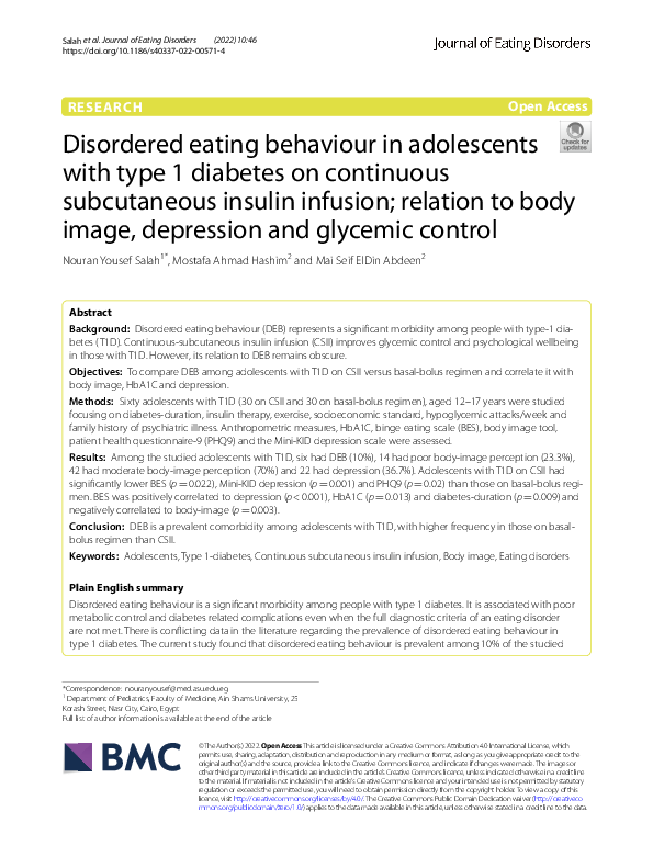(PDF) Disordered eating behaviour in adolescents with type 1 diabetes ...