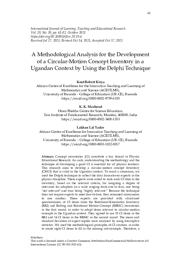 (PDF) A Methodological Analysis for the Development of a Circular-Motion Concept Inventory in a ...