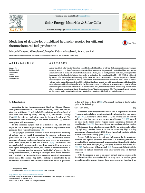 (PDF) Modeling of double-loop fluidized bed solar reactor for efficient ...