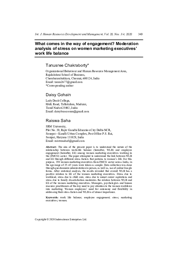 (PDF) What comes in the way of engagement Moderation analysis of stress ...