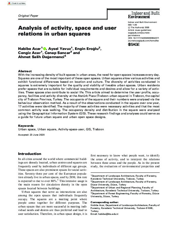 (PDF) Analysis of activity, space and user relations in urban squares