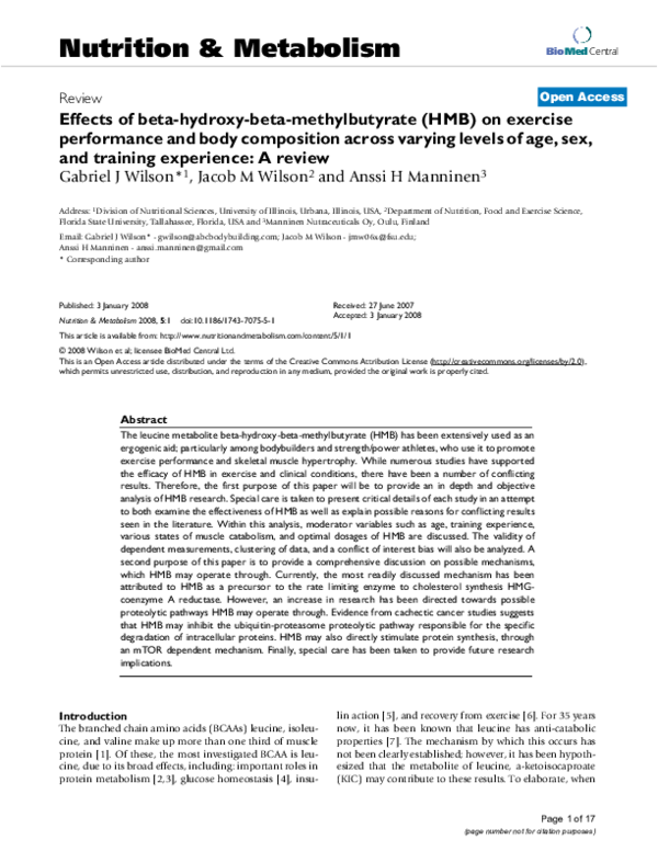 (PDF) Effects of beta-hydroxy-beta-methylbutyrate (HMB) on exercise ...