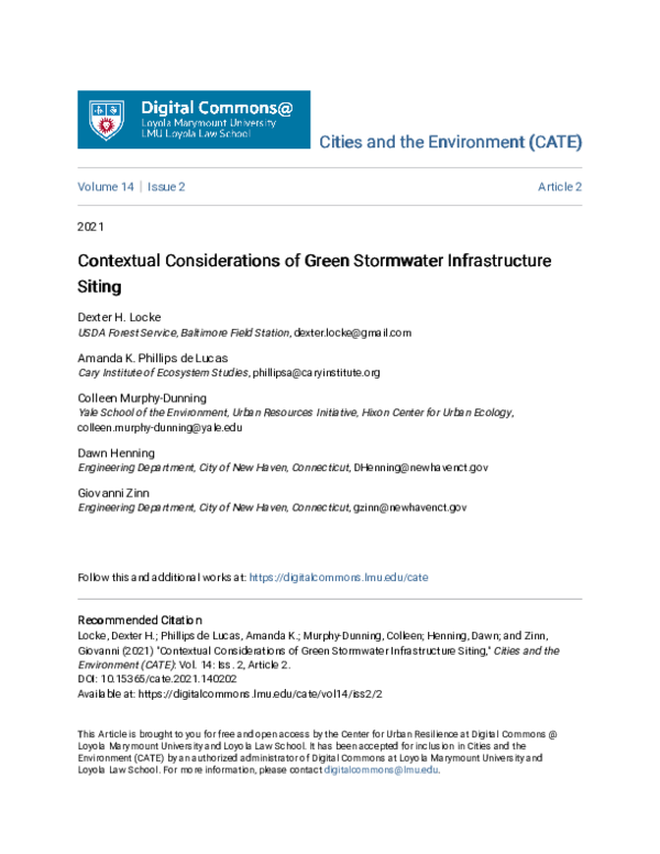 (PDF) Contextual Considerations of Green Stormwater Infrastructure Siting