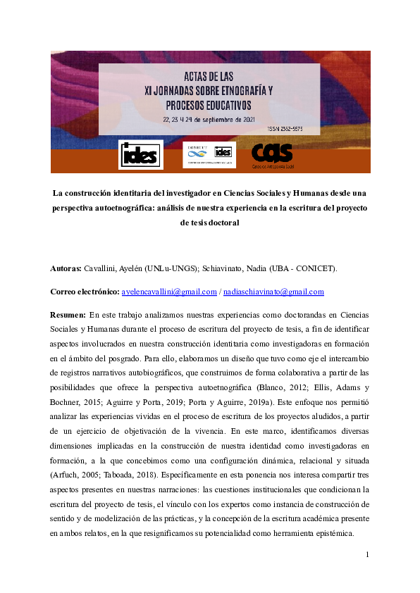 (PDF) La construcción identitaria del investigador en Ciencias Sociales y Humanas desde una ...