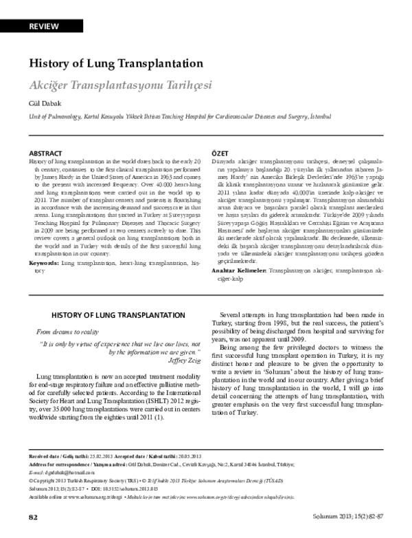 (PDF) History of Lung Transplantation