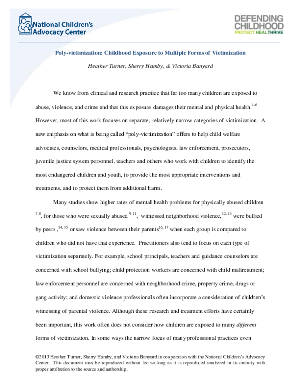 (PDF) Poly-victimization: Childhood exposure to multiple forms of ...