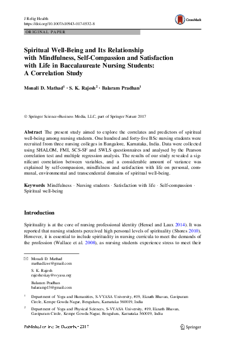 (PDF) Spiritual well‐being and its relationship with patient ...