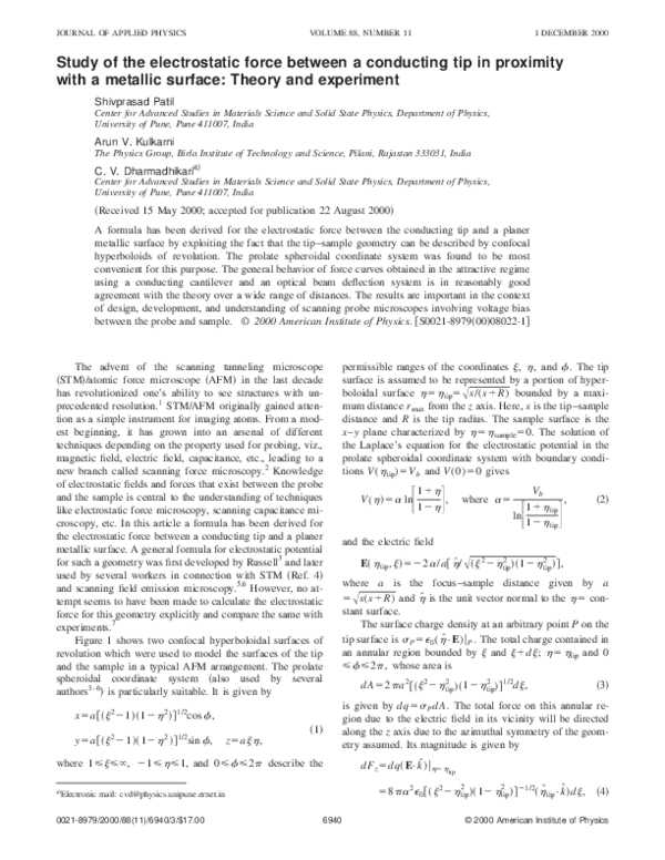 (PDF) Study of the electrostatic force between a conducting tip in ...
