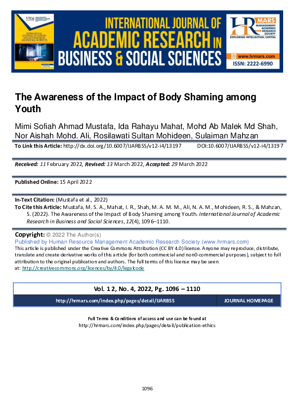 (PDF) The Awareness of the Impact of Body Shaming among Youth