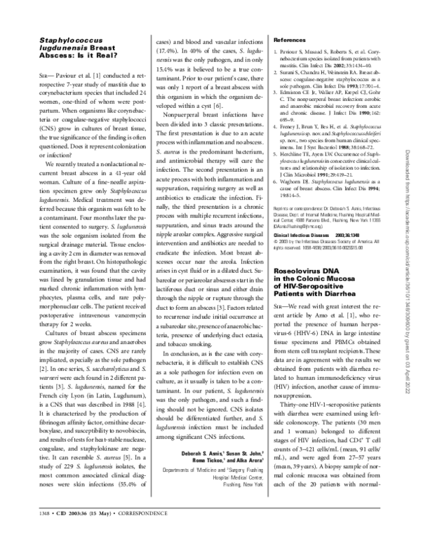 (PDF) Staphylococcus lugdunensisBreast Abscess: Is it Real?