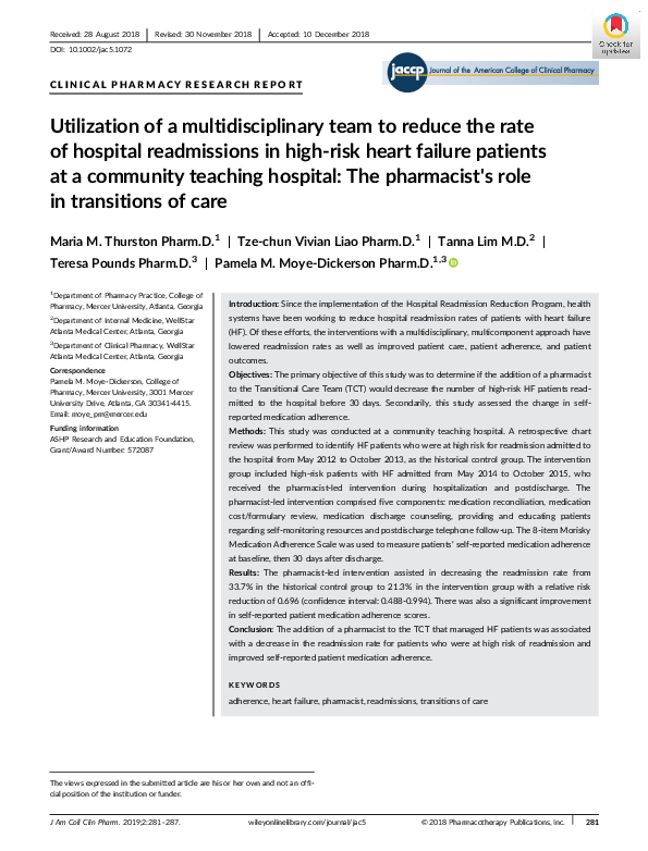 (PDF) Utilization of a multidisciplinary team to reduce the rate of ...