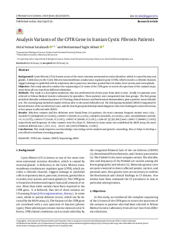 (PDF) Analysis Variants of the CFTR Gene in Iranian Cystic Fibrosis ...