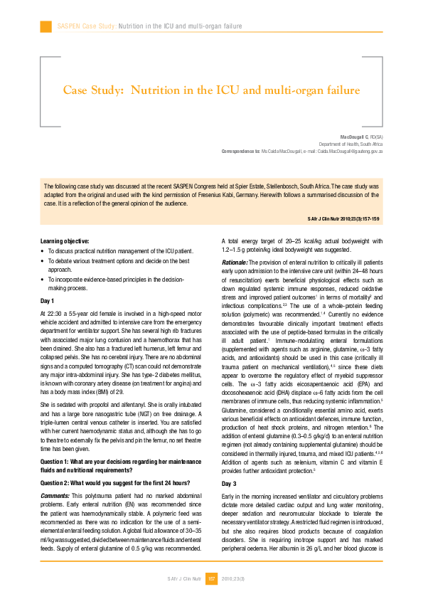 (PDF) Nutrition in the ICU and Multi-Organ Failure