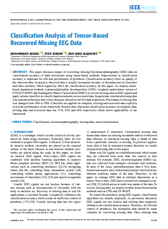 Pdf Classification Analysis Of Tensor Based Recovered Missing Eeg Data 0094