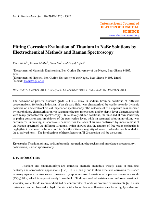 (PDF) Pitting Corrosion Evaluation of Titanium in NaBr Solutions by ...