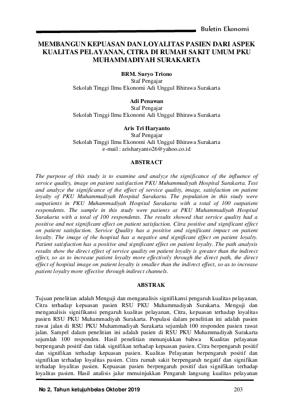 (PDF) Membangun Kepuasan Dan Loyalitas Pasien Dari Aspek Kualitas ...