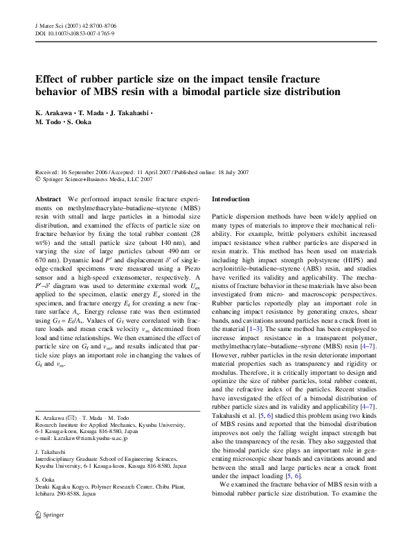 (PDF) Effect of rubber particle size on the impact tensile fracture behavior of MBS resin with a ...