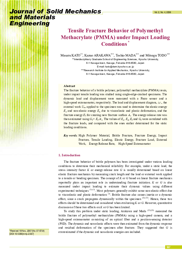 Pdf Tensile Fracture Behavior Of Polymethyl Methacrylate Pmma Under