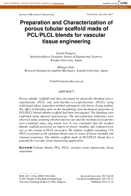 (PDF) Preparation and characterization of porous tubular scaffold made of PCL/PLCL blends for ...