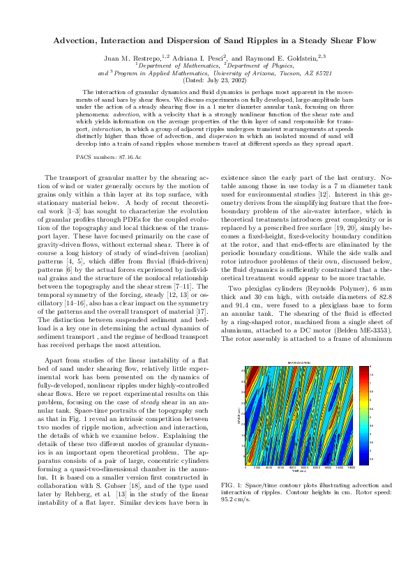 (PDF) Advection, Interaction, and Dispersion of Sand Ripples in a ...