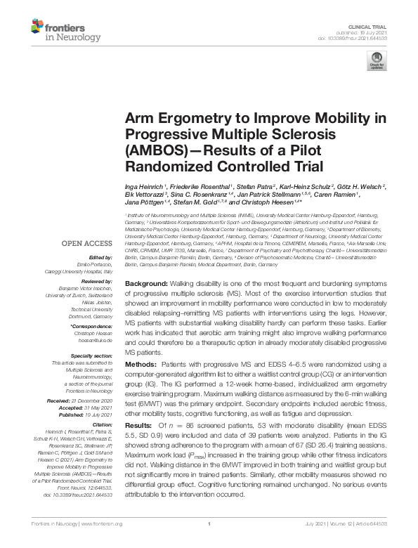 (PDF) Arm Ergometry to Improve Mobility in Progressive Multiple ...