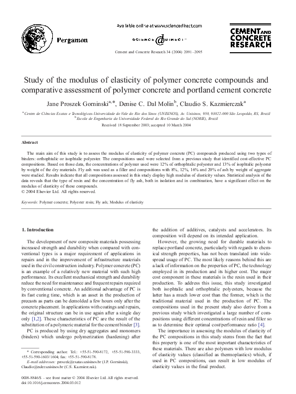 (PDF) Study of the modulus of elasticity of polymer concrete compounds ...