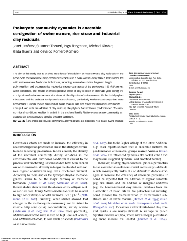 (PDF) Prokaryote community dynamics in anaerobic co-digestion of swine ...