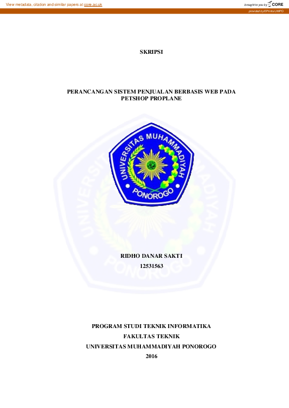 (PDF) Perancangan Sistem Penjualan Berbasis Web Padapetshop Proplane