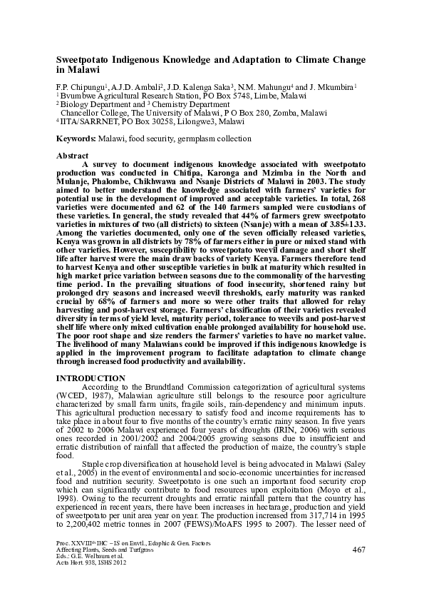 (PDF) Sweetpotato Indigenous Knowledge and Adaptation to Climate Change ...