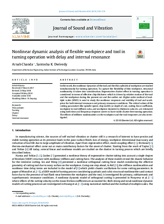 Pdf Nonlinear Dynamic Analysis Of Flexible Workpiece And Tool In Turning Operation With Delay