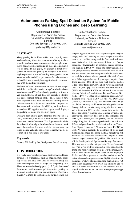 Pdf Autonomous Parking Spot Detection System For Mobile Phones Using Drones And Deep Learning