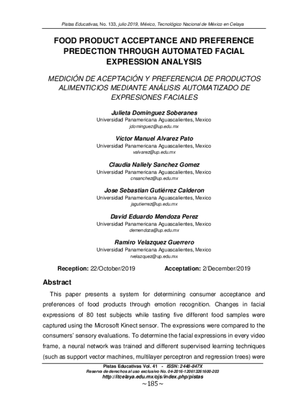 (PDF) Food Product Acceptance and Preference Predection Through ...
