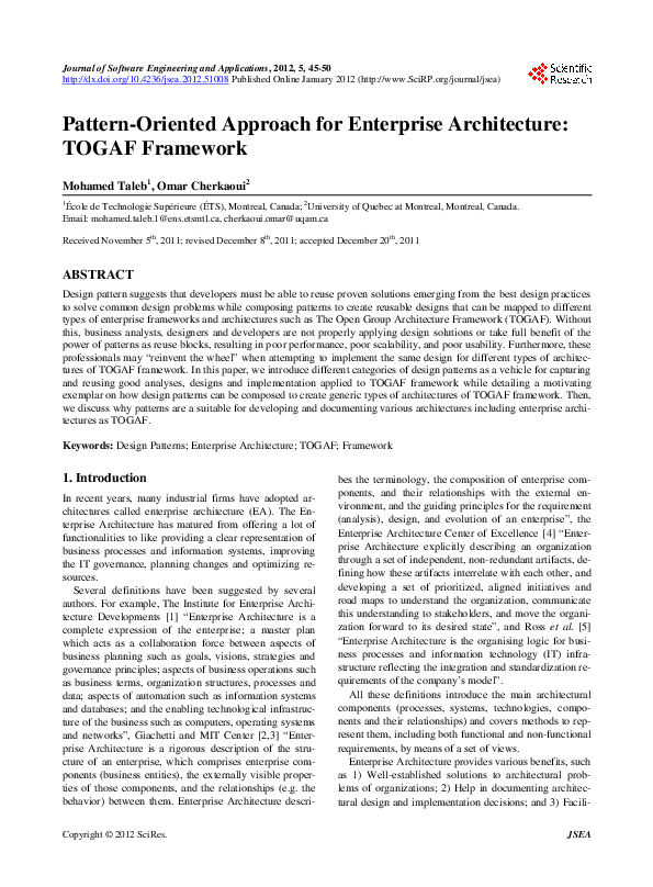 Pdf Pattern Oriented Approach For Enterprise Architecture Togaf