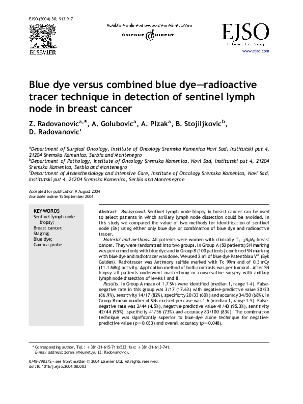 (PDF) Comparing Blue Dye and Radiotracer in SN Detection